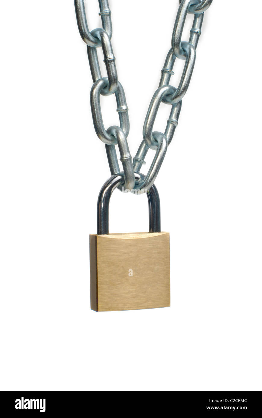 Closed padlock and chain isolated on white background Stock Photo - Alamy