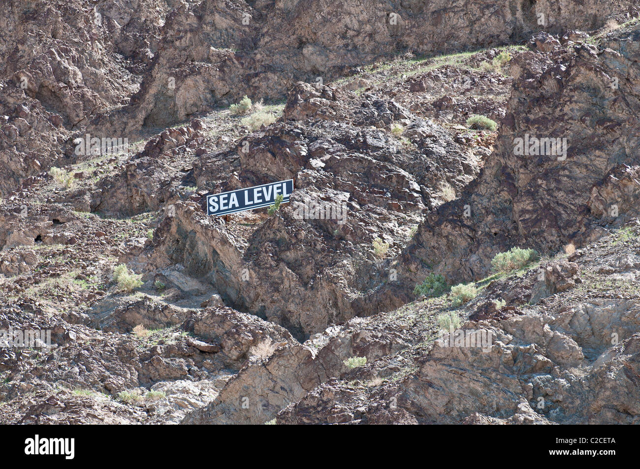 California. Sea Level sign at the salt flats near Badwater Basin, Death ...