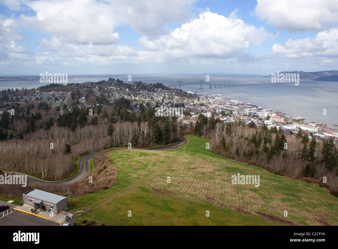 A view of Astoria, Oregon, USA, and the Columbia river from the top of ...