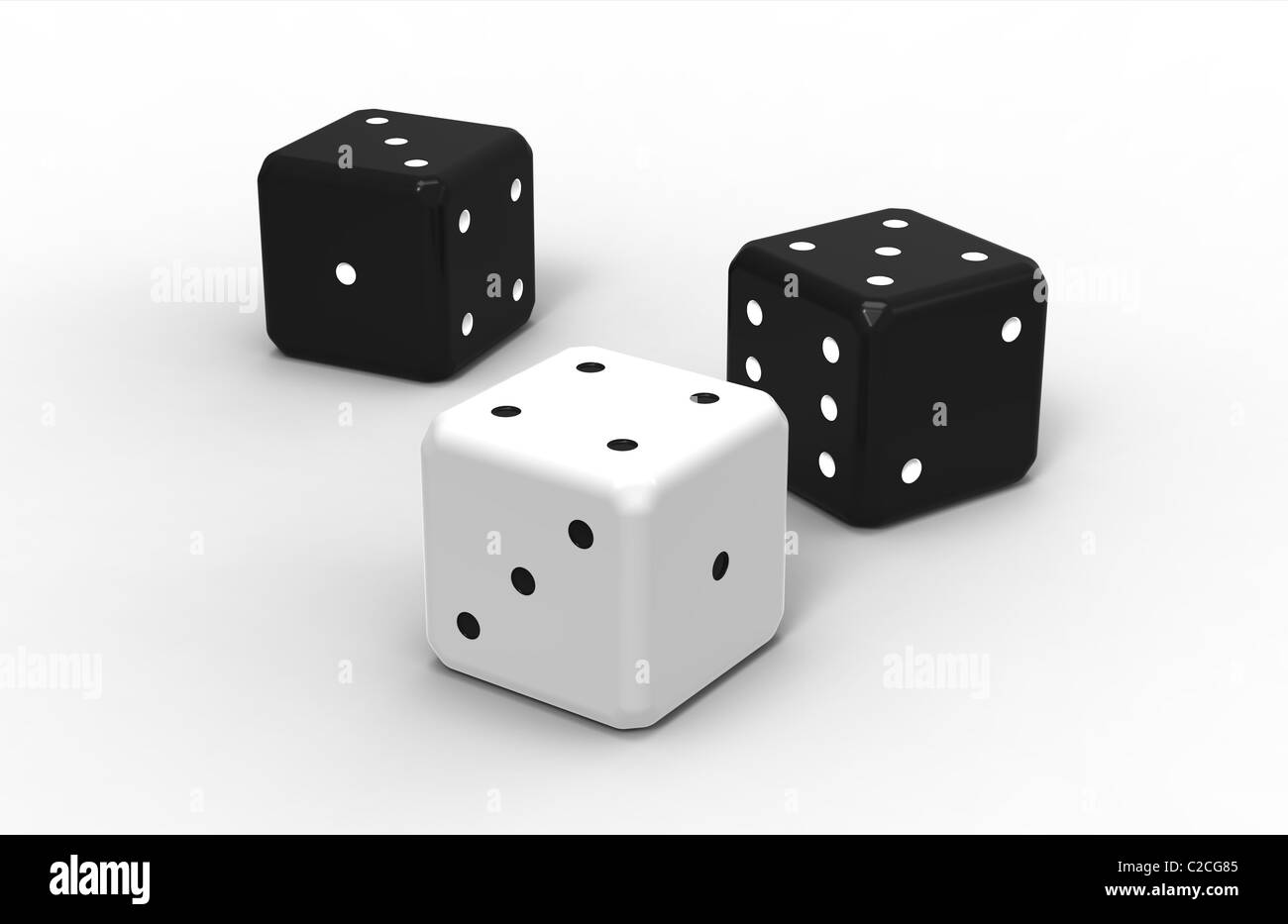 Three dices, render, isolated on white background Stock Photo - Alamy