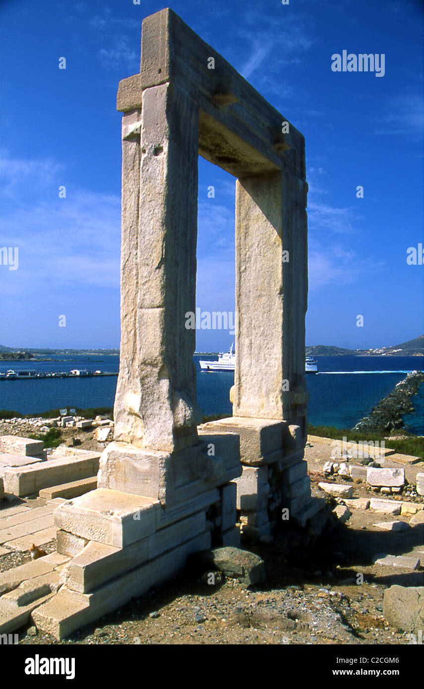 The gate of the temple of Apollo, Portara, at Naxos island Greece Stock ...