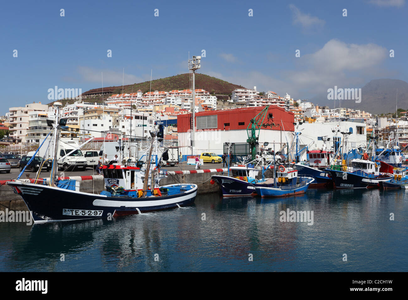 Fishing boats in the harbor of Los Cristianos, Canary Island Tenerife ...