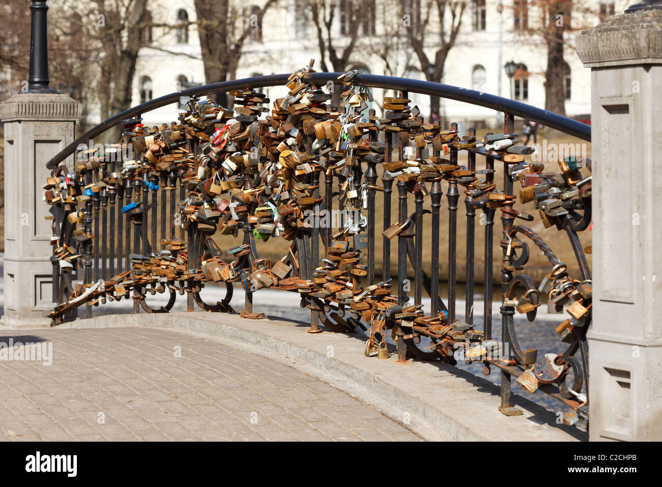 Many locks on the bridge railing, traditional marriage symbol Stock ...