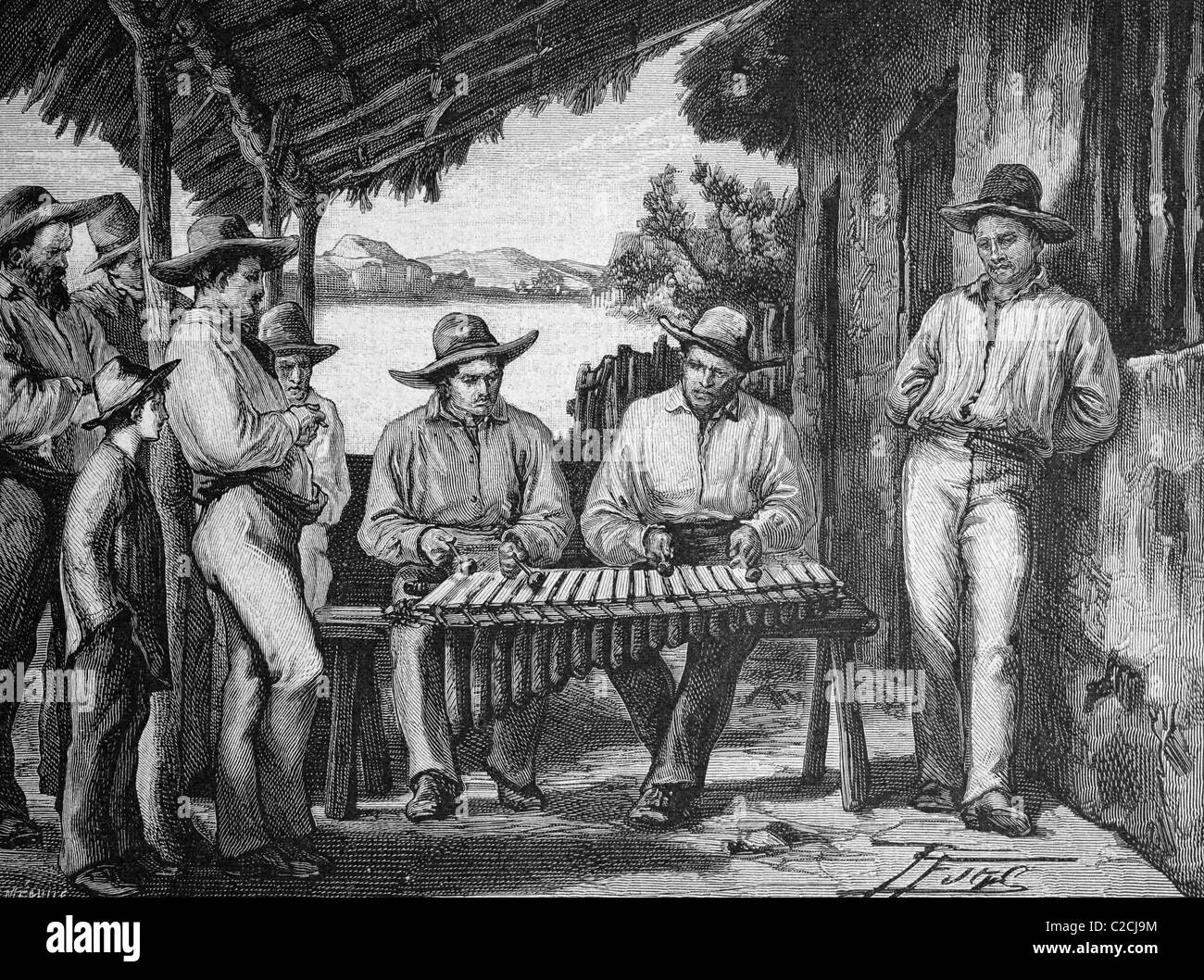 Marimba musicians playing music Black and White Stock Photos & Images ...