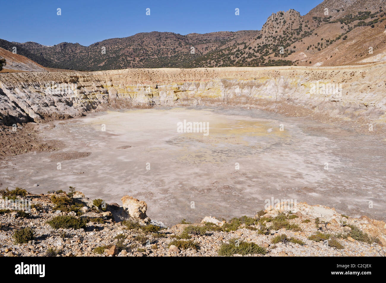 View of the Laki volcano caldera on the Greek Dodecanese island of ...