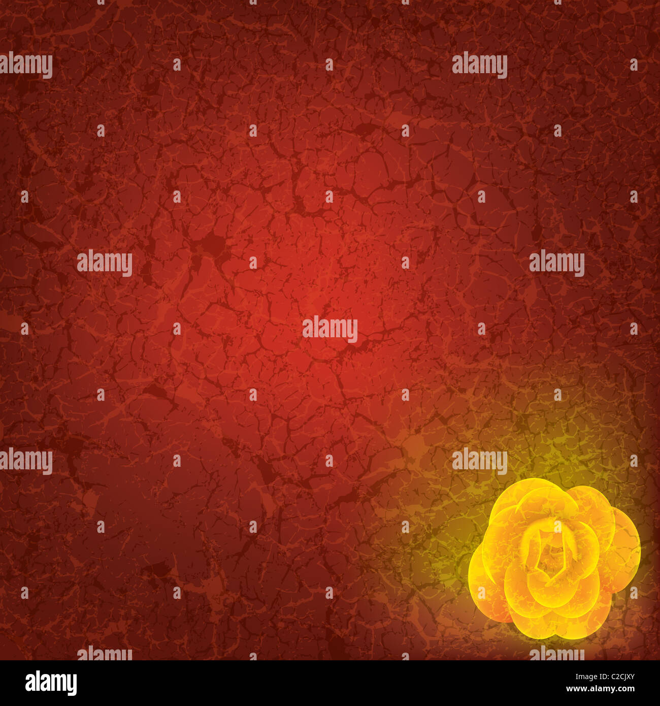 abstract grunge illustration with yellow rose on dirty red background ...