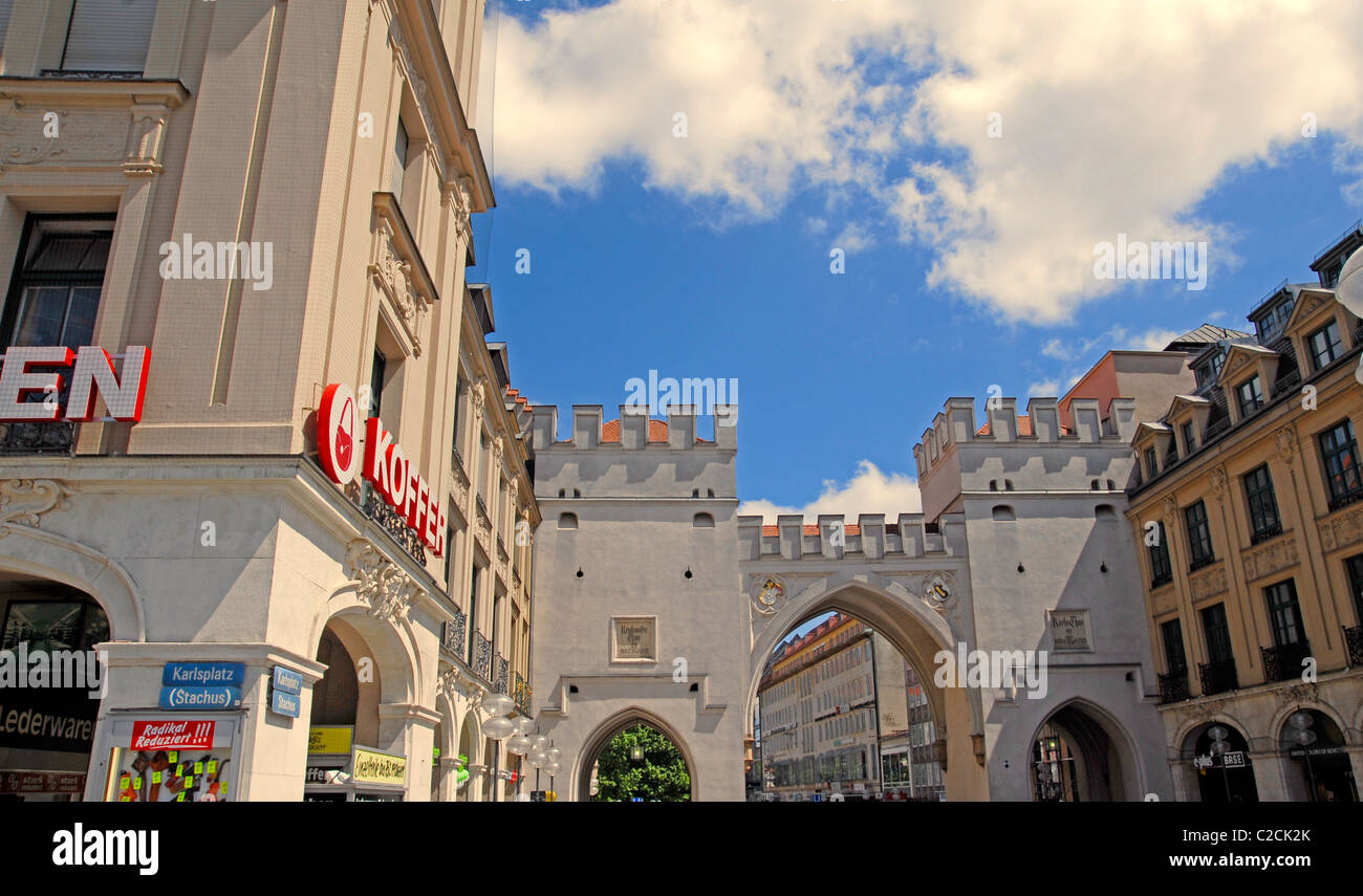 Germany, Bavaria, Munich, Neuhauser Strasse and Karlstor Karl Gate ...