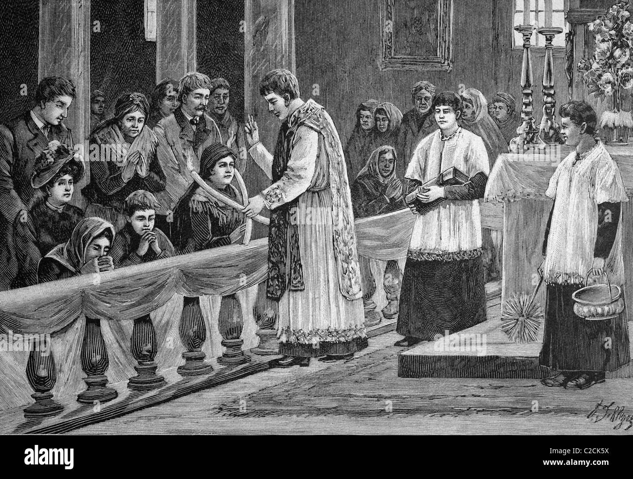 Blessing of Saint Blaise in Styria, Austria, historical picture, about ...