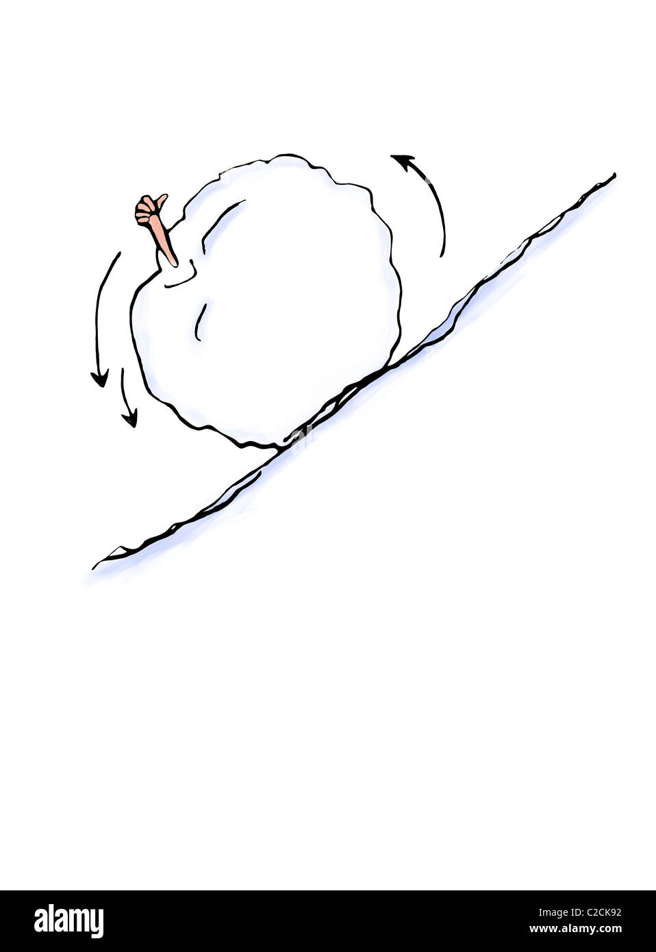 A person sticks out their arm with their thumbs up, from a downhill ...