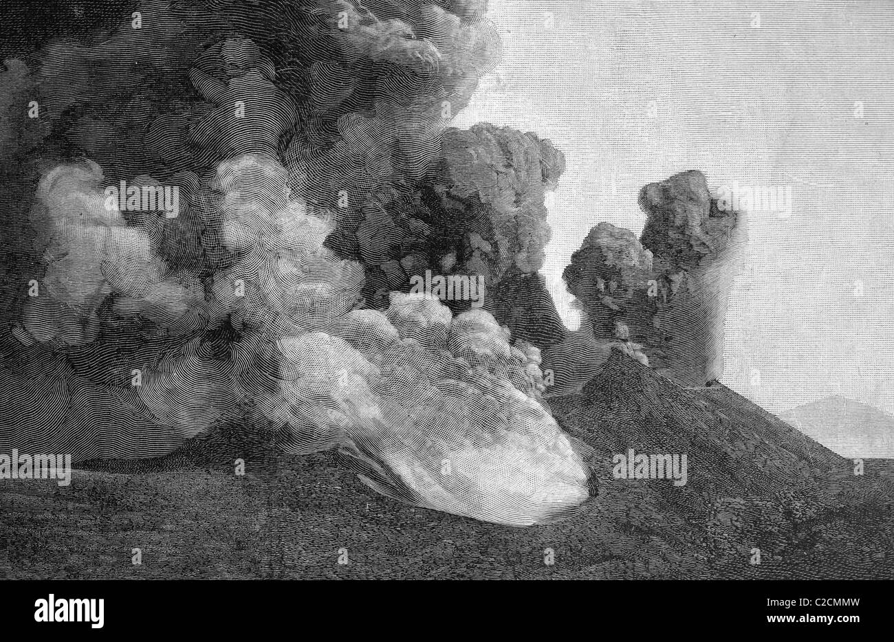 Eruption of Mount Etna, the main crater seen from the north, Sicily ...