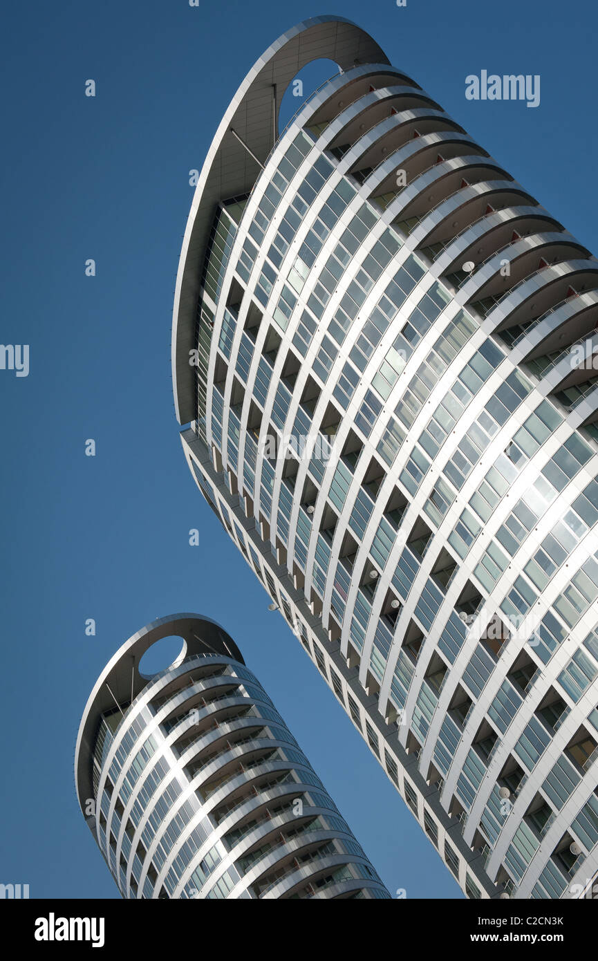 Two modern buildings from Three Towers complex in Bratislava, Slovakia ...