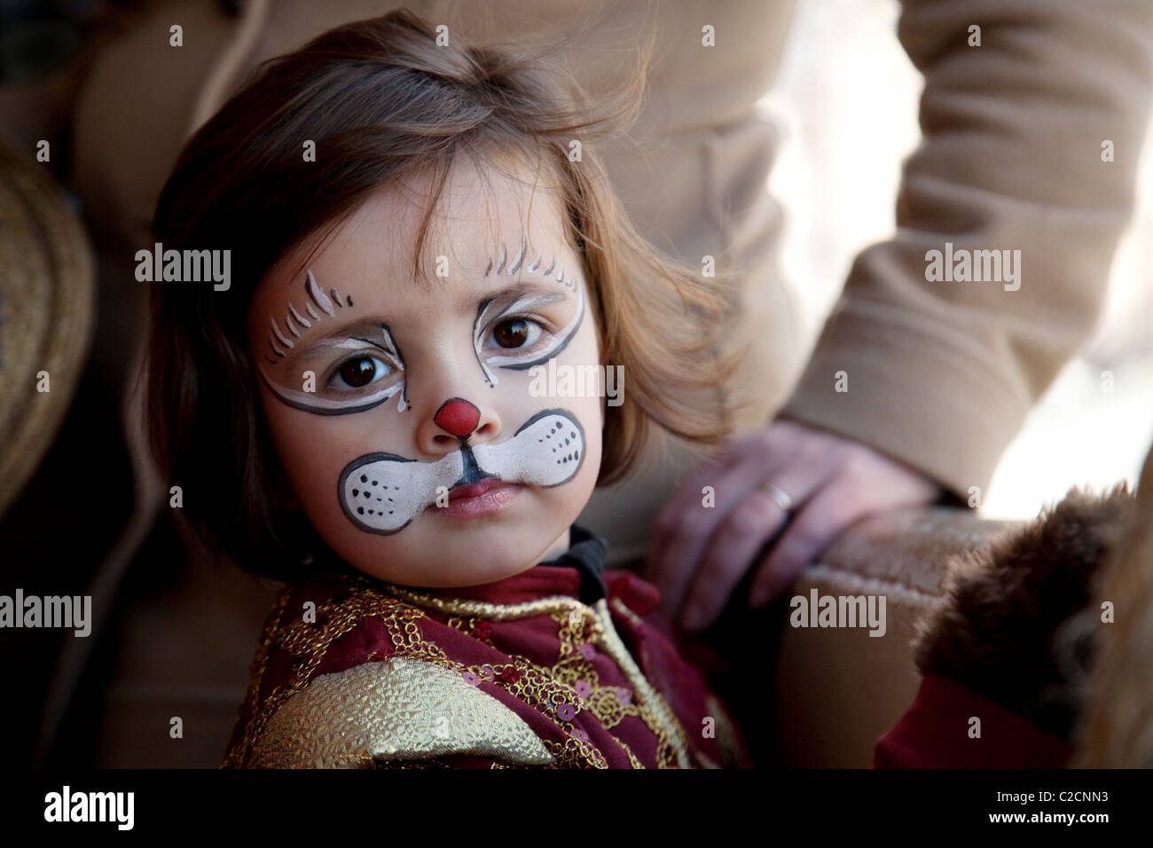 Three year old girl child with face paint, Venice, Italy Europe Stock ...