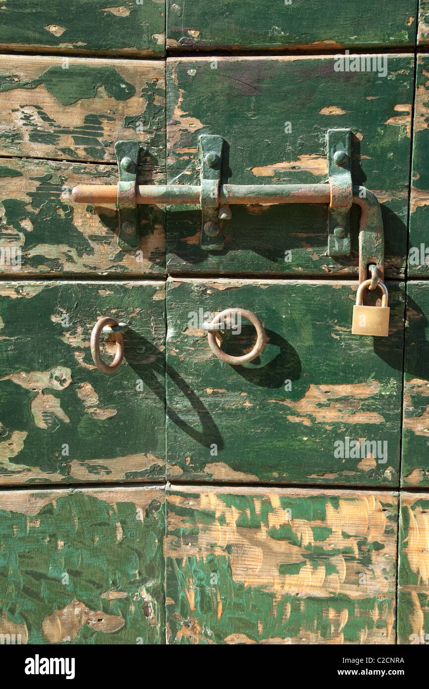 Bolt and lock on a green door, Venice, Italy Stock Photo - Alamy