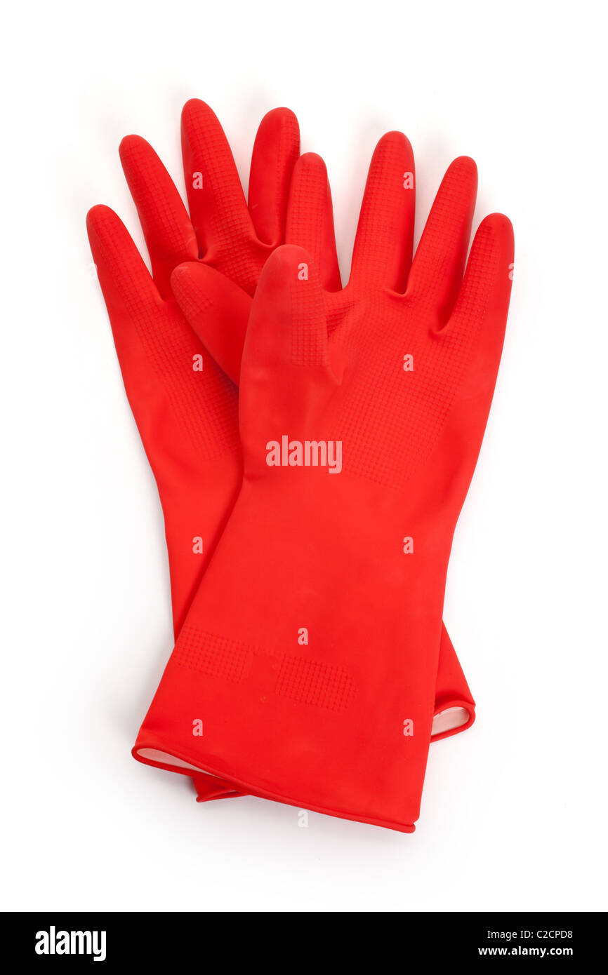 Red Rubber Glove with white background Stock Photo - Alamy