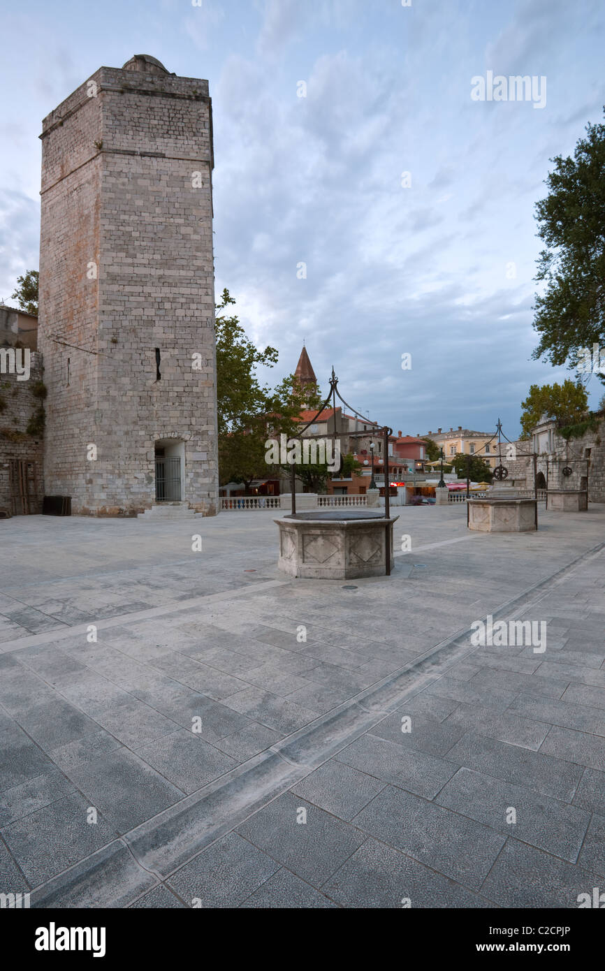 The square of the five wells and the captain's tower, Zadar, Dalmatia ...