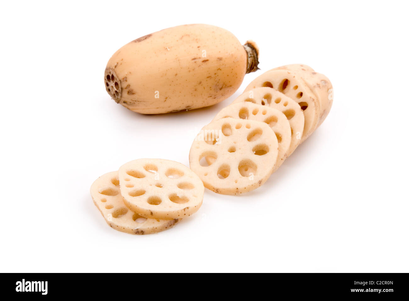 Lotus root with white background Stock Photo - Alamy