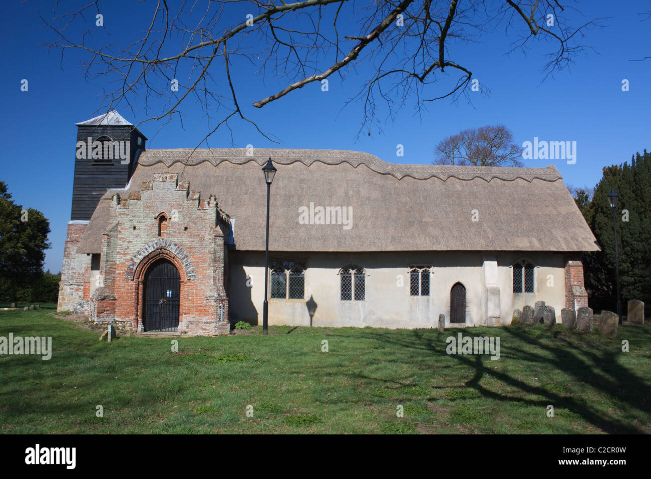 The old thatched church at Ixworth Thorpe in West Suffolk, England ...