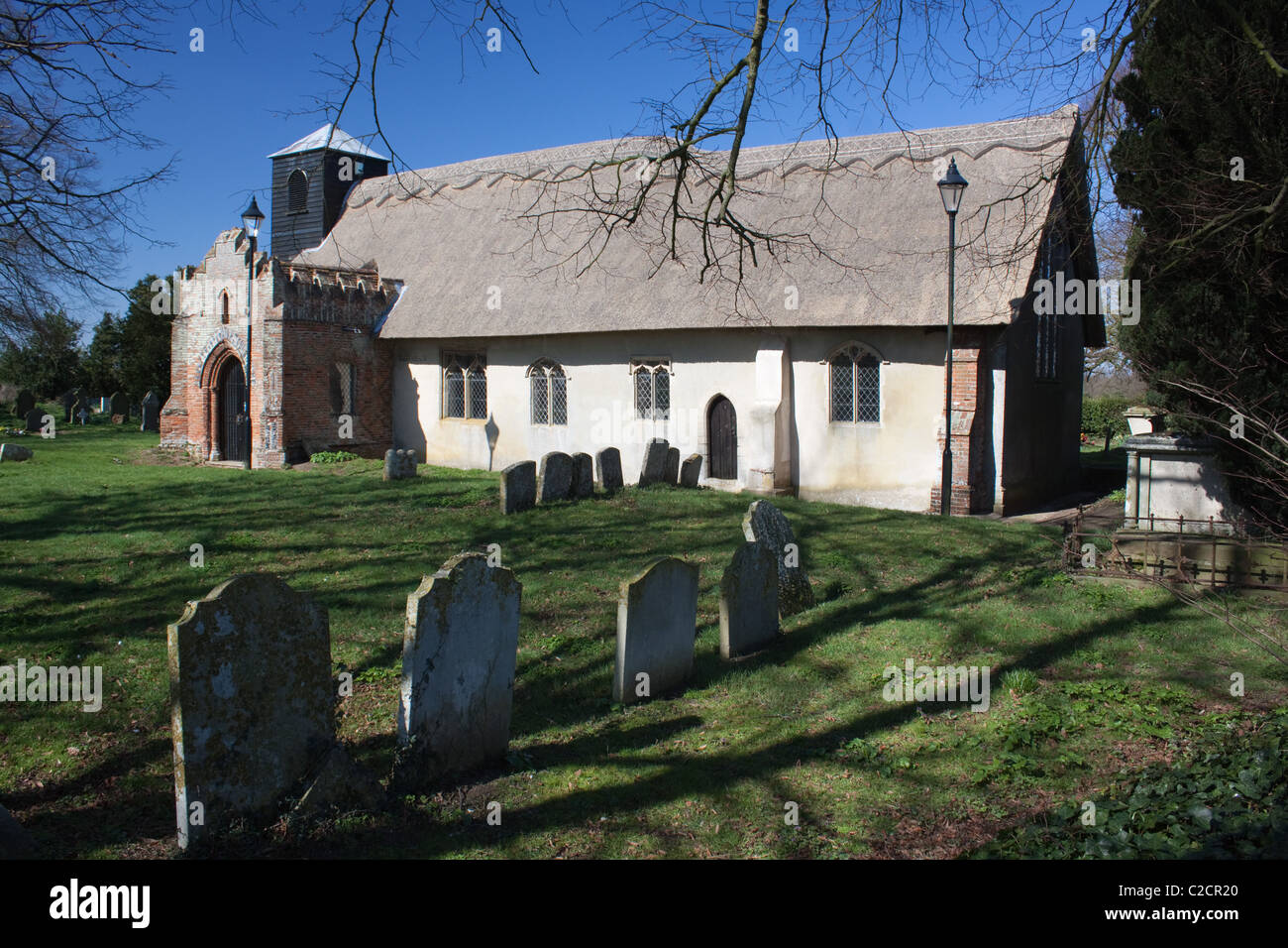 The old thatched church at Ixworth Thorpe in West Suffolk, England ...