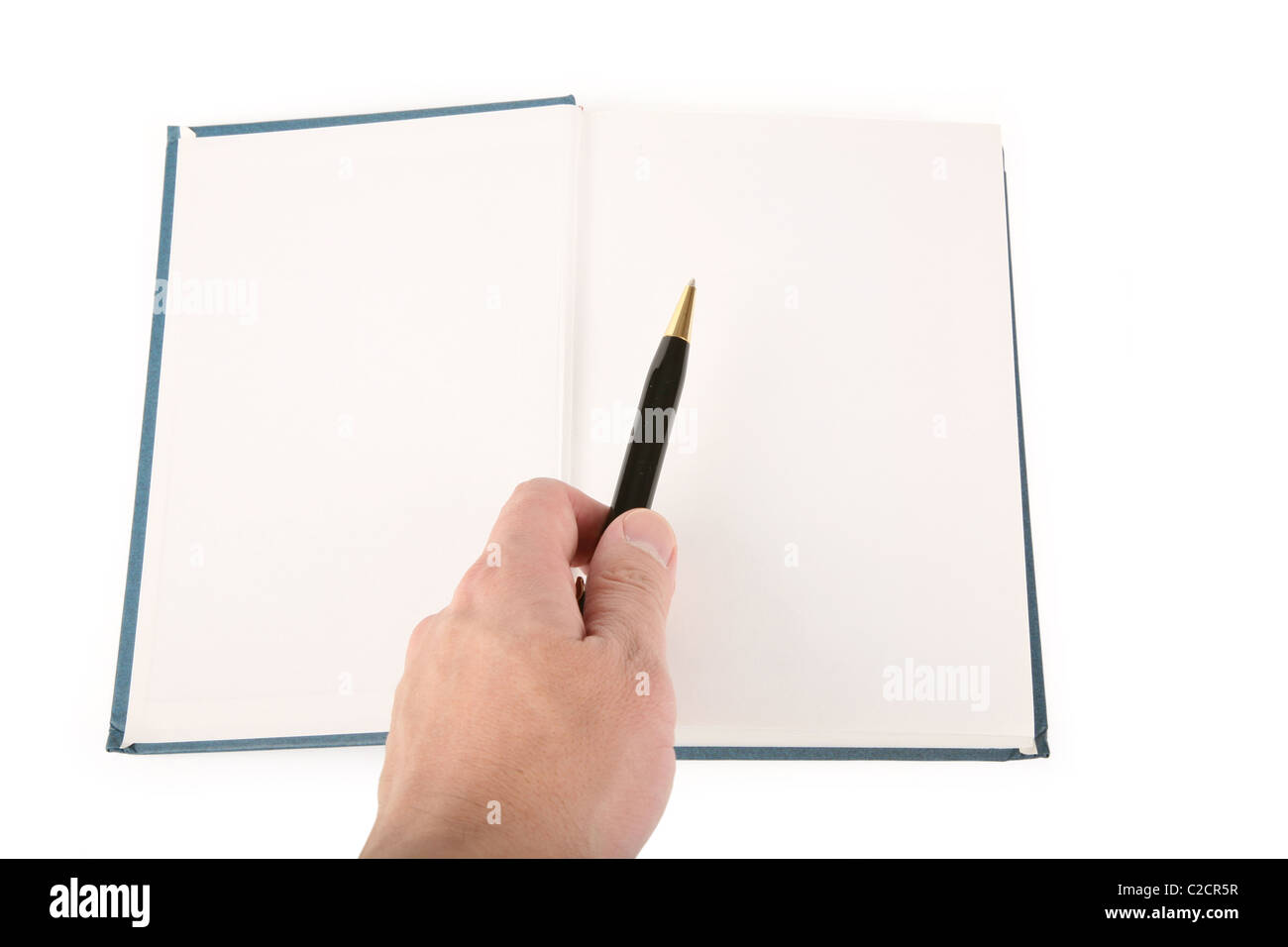 blue book and pen with white background Stock Photo - Alamy