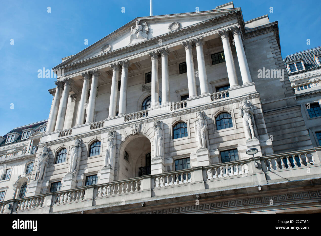 The front facade of the Bank of England at the heart of London's ...