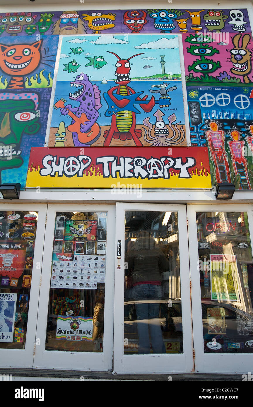 Entrance to "Shop Therapy," a colorfully decorated store in ...