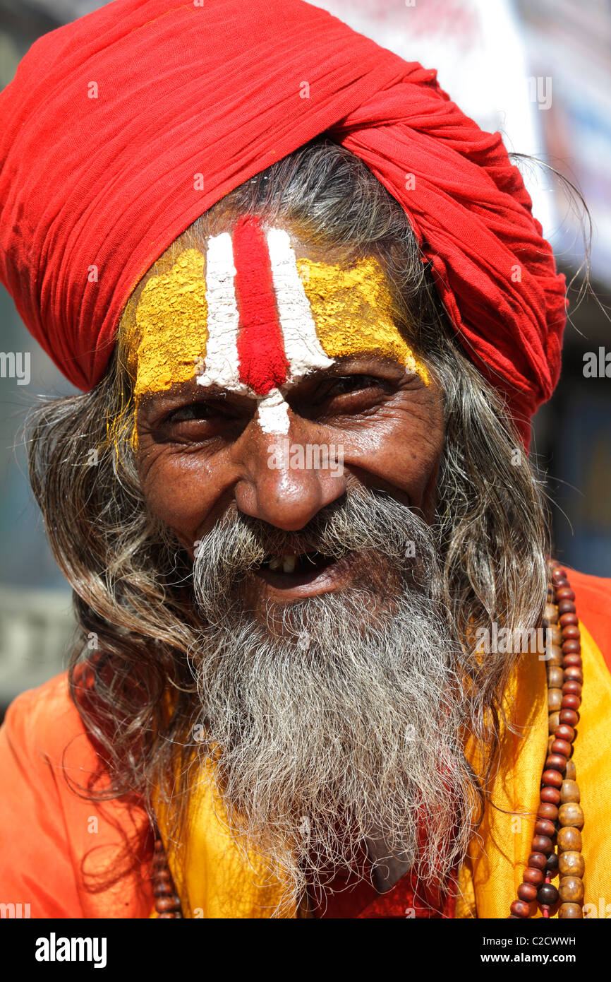 Portrait of a sadhu, a Hindu holy man, dressing traditional clothes ...