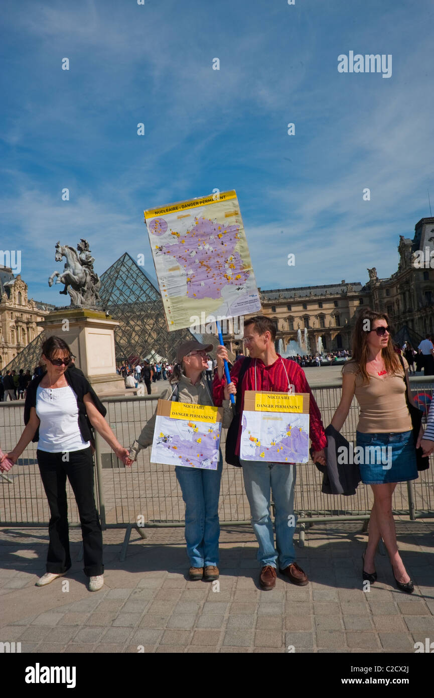 Paris, France, People Protesting Nuclear Energy, Human Chain at Louvre ...