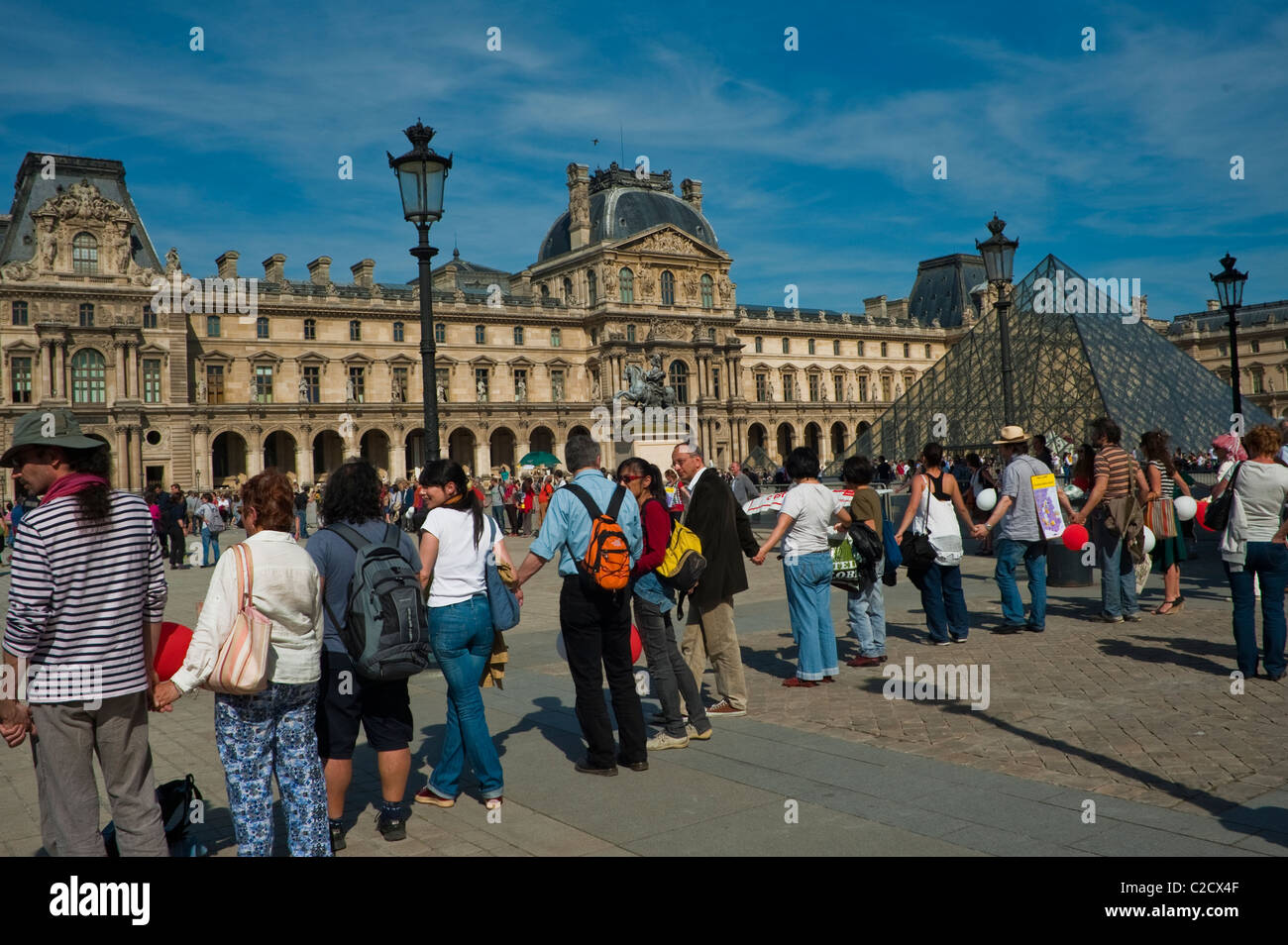Paris, France, Large Crowd, People Holding Hands Protest from Behind ...