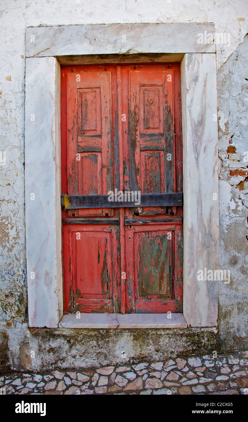 Weathered Red Wood Door of Medieval Europe with Peeling Paint Stock ...
