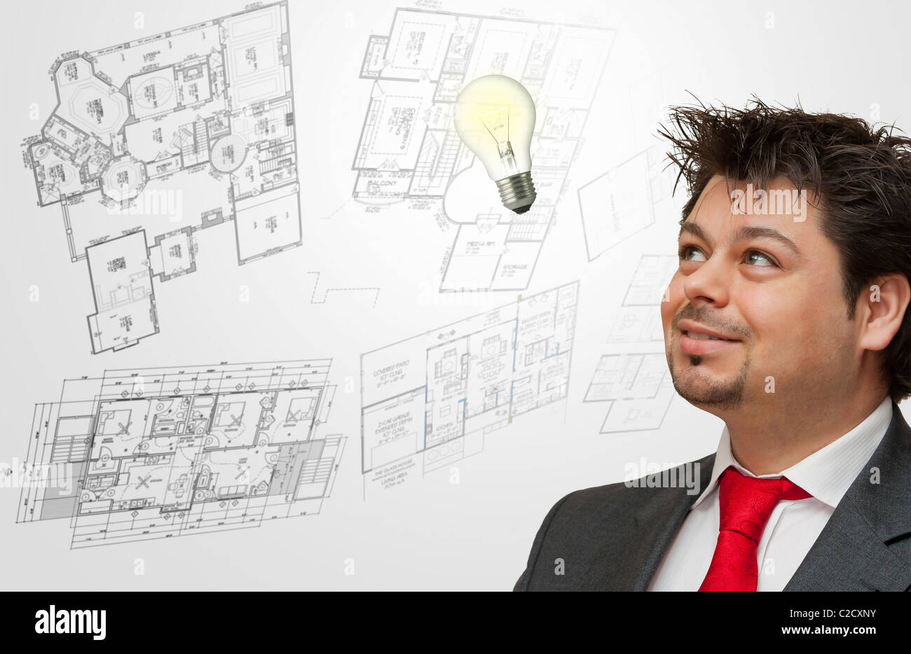 Engineer thinks about a new project and discovers a new idea Stock ...