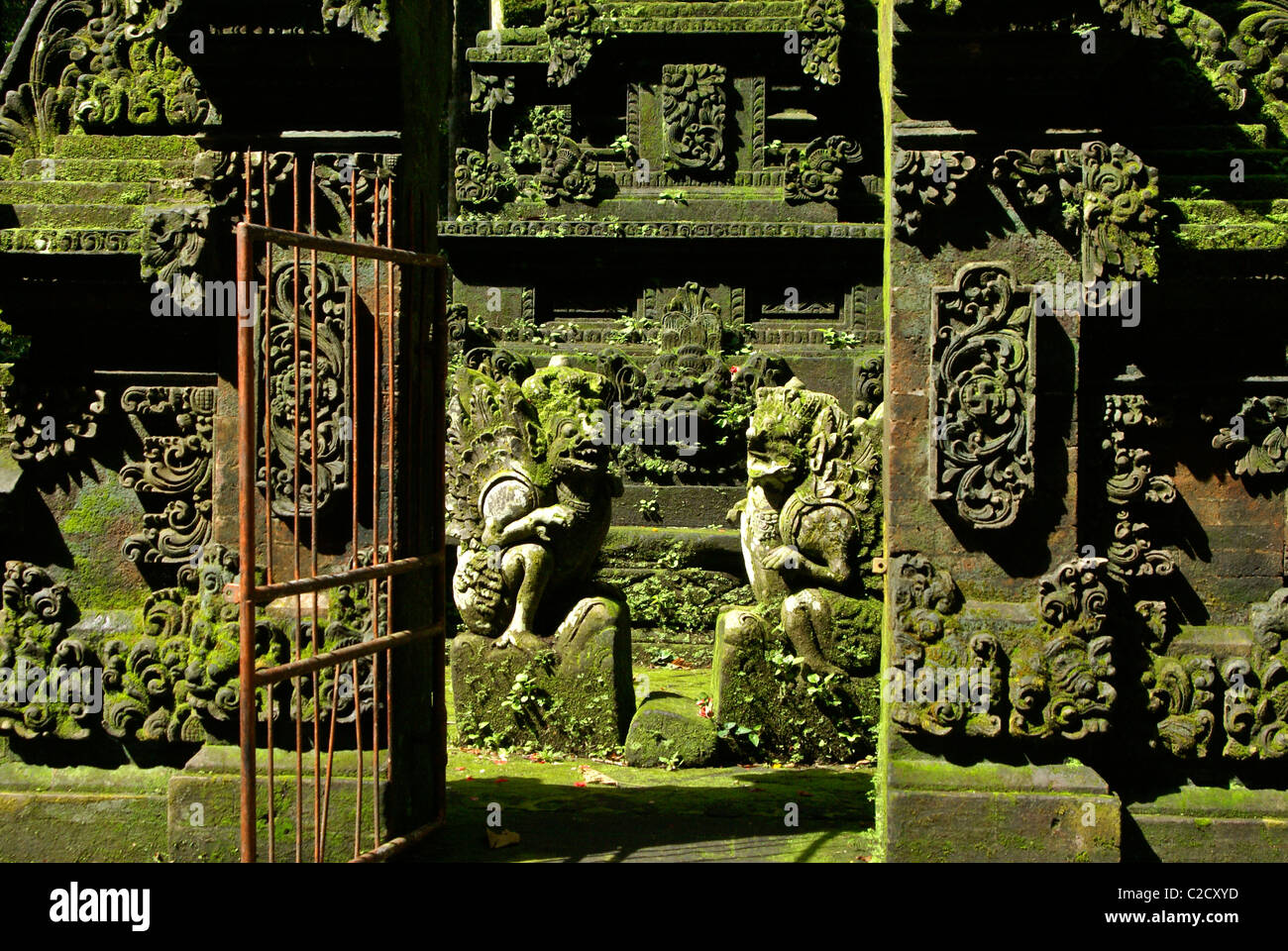 Moss-covered temple stonework at Sangeh, Bali, Indonesia Stock Photo ...