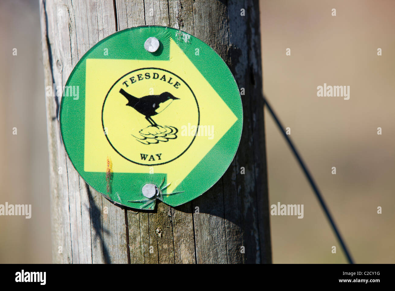 A footpath sign for the Teesdale Way near Middlesbrough, Teeside, UK ...