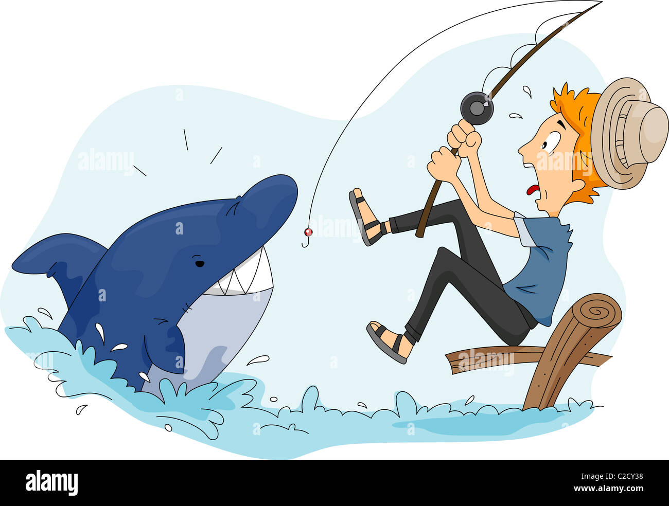 Illustration of a Man Catching a Shark Stock Photo - Alamy