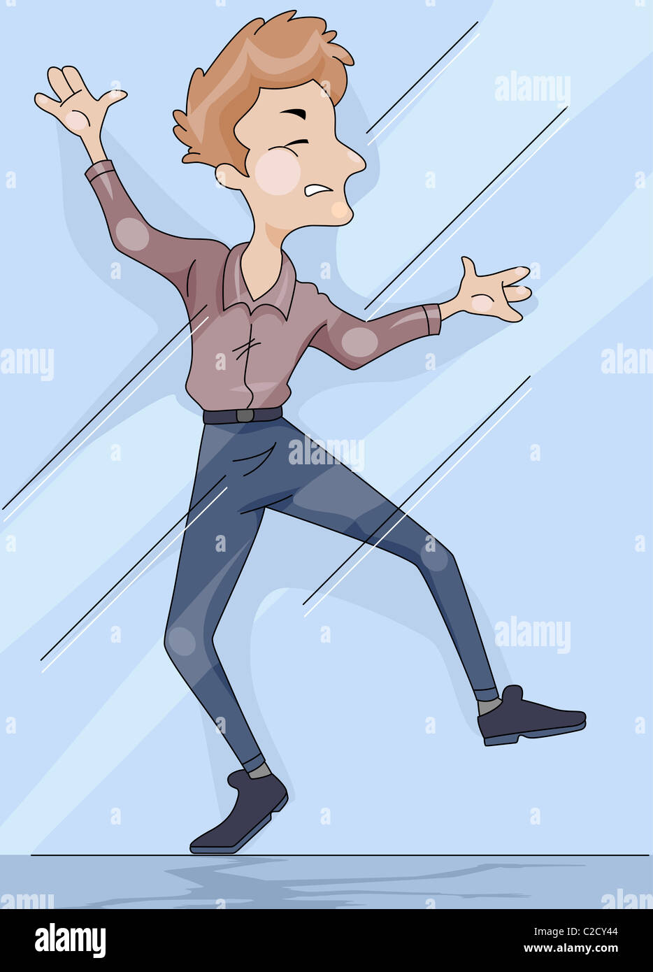 Illustration of a Man Crashing Into a Mirror Stock Photo - Alamy