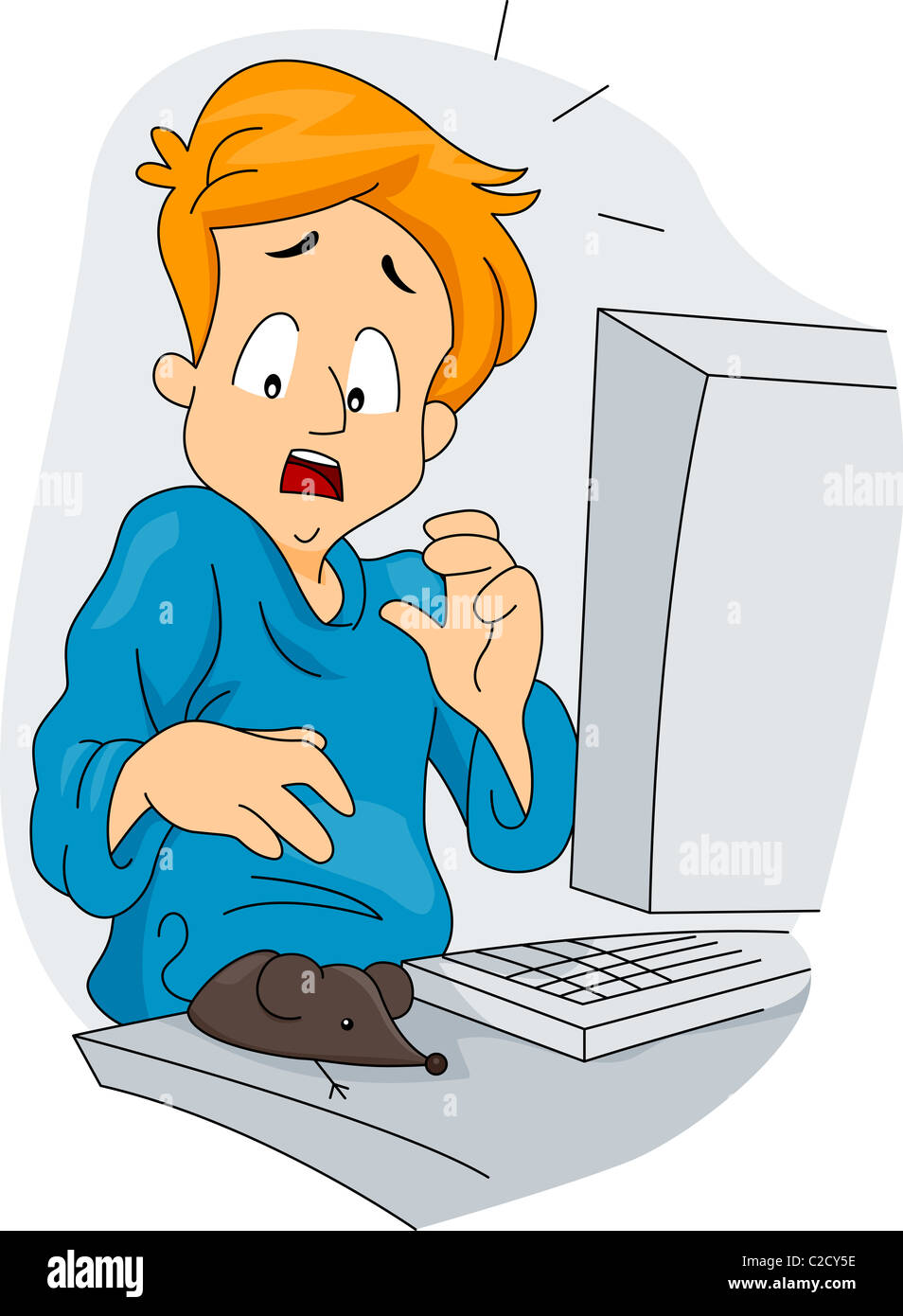 Illustration of a Guy Surprised to See His New Mouse Stock Photo - Alamy