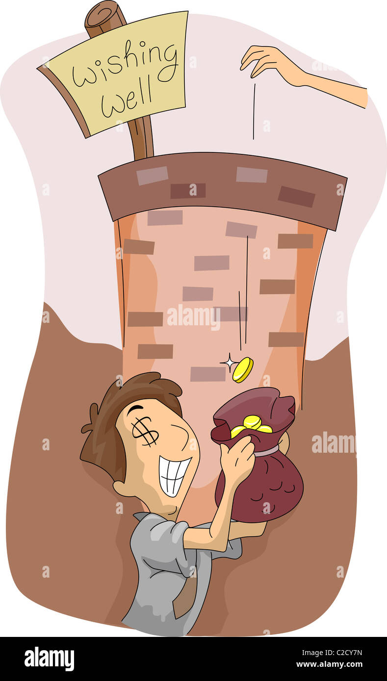 Boy Pushing Boy Into A Wishing Well Animated