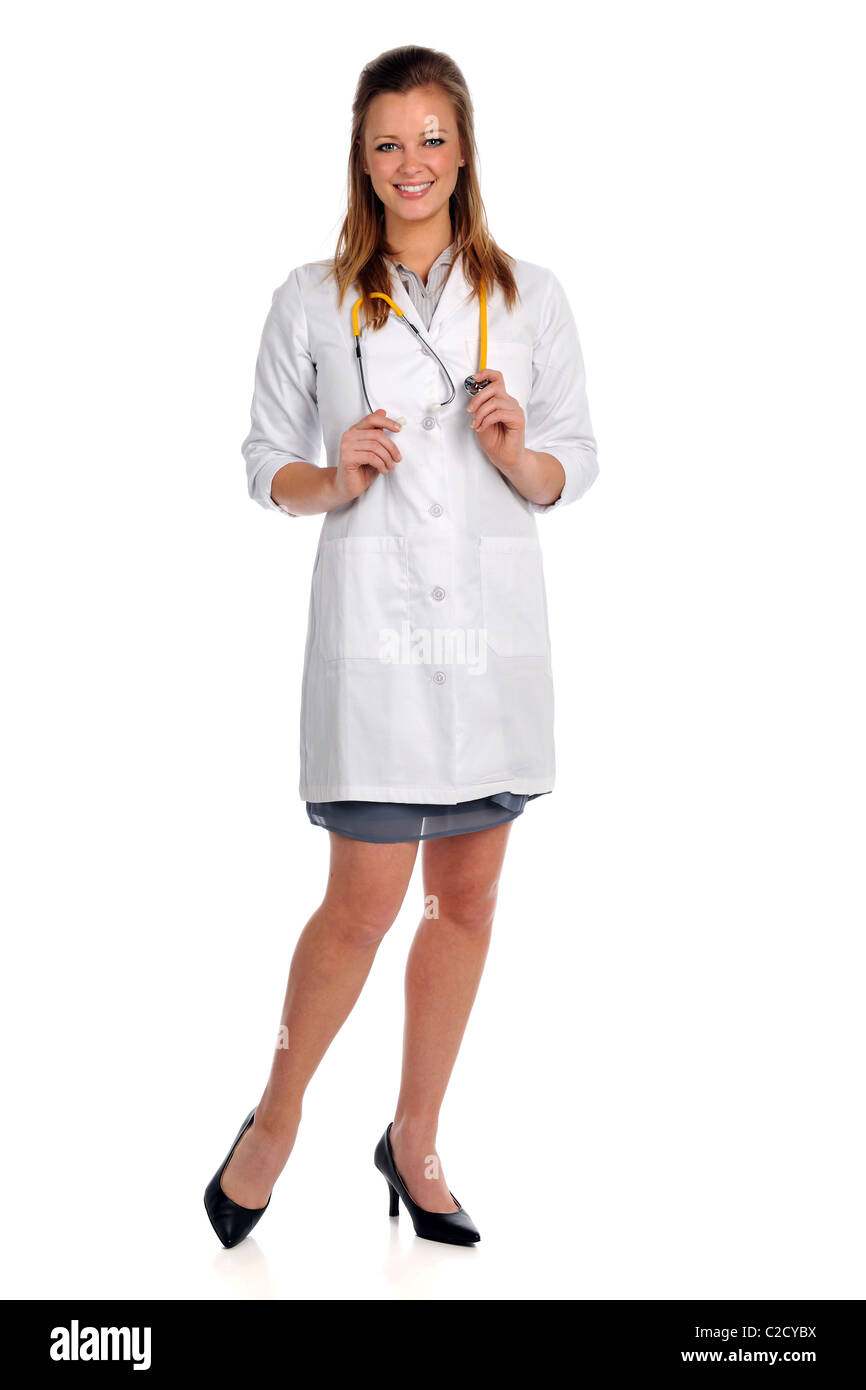 Beautiful female doctor or nurse standing over white background Stock ...