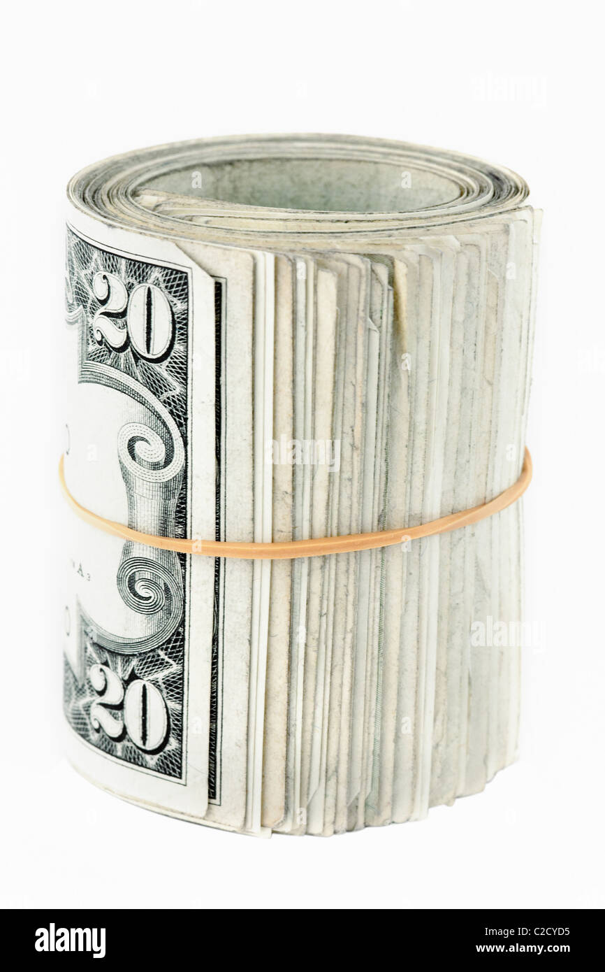 Money roll studio isolated on white background Stock Photo - Alamy