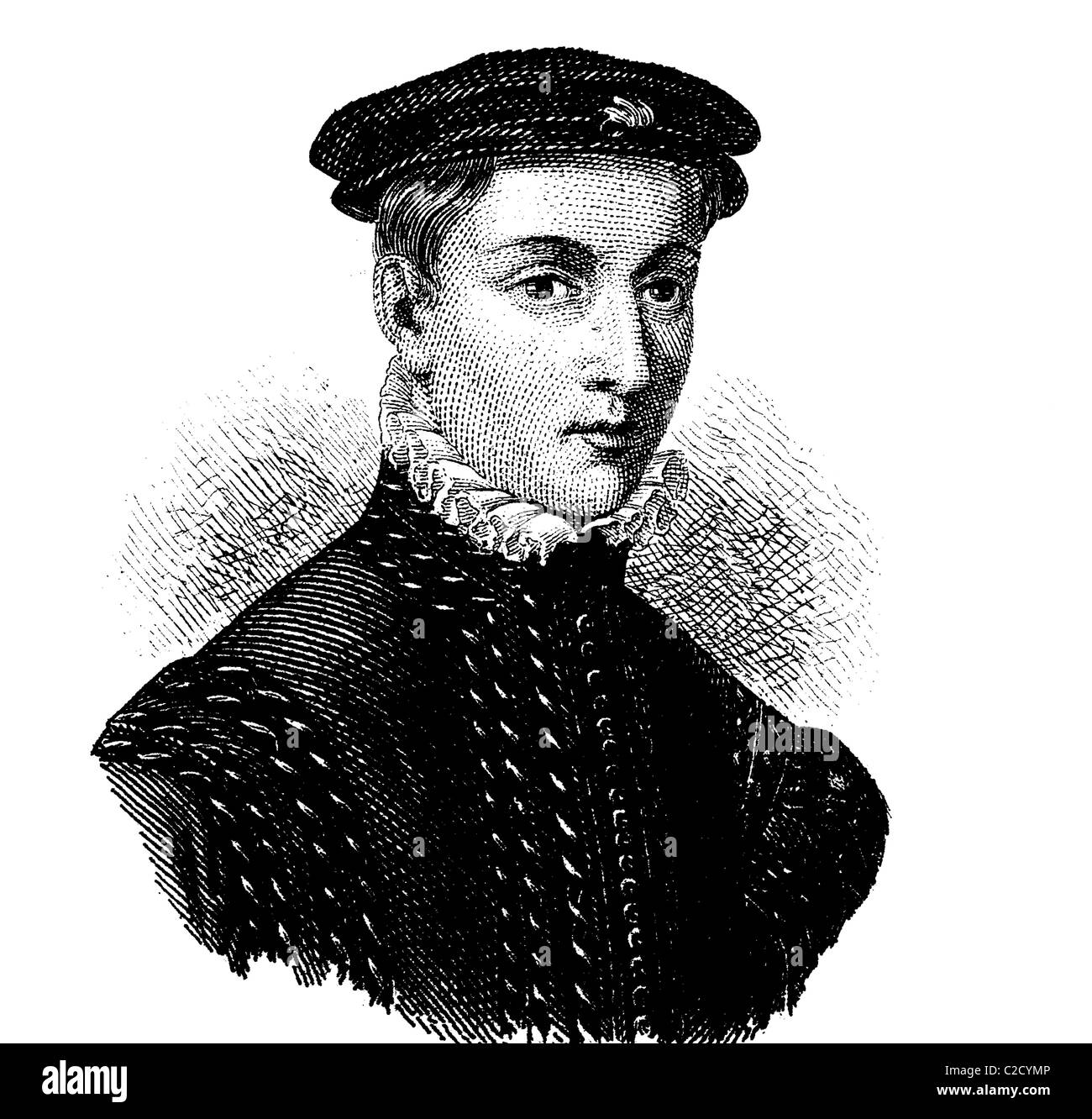 Fashion in the Middle Ages: ruff and cap, 1560, historical illustration ...