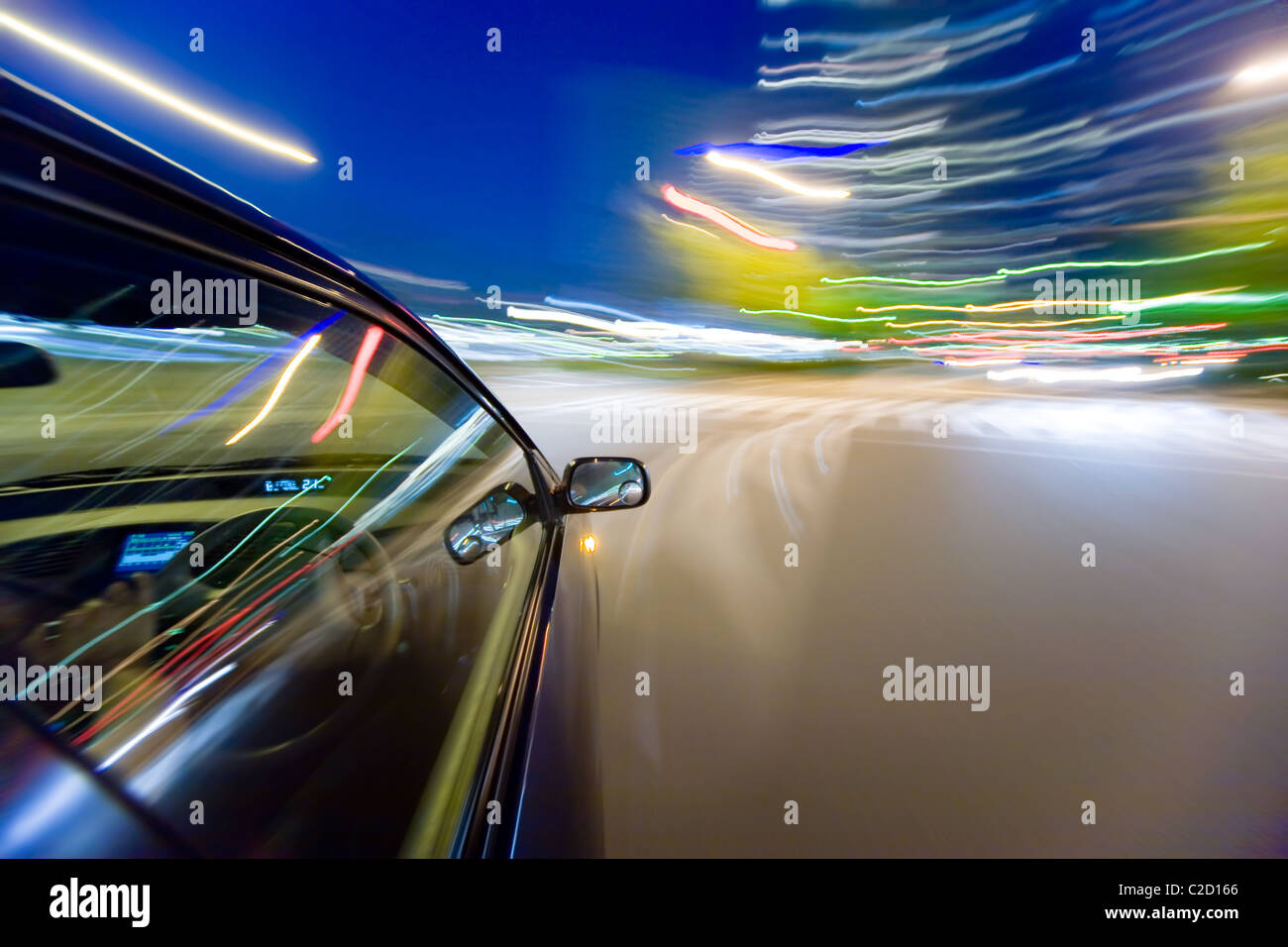 The car moves at great speed at the night Stock Photo - Alamy
