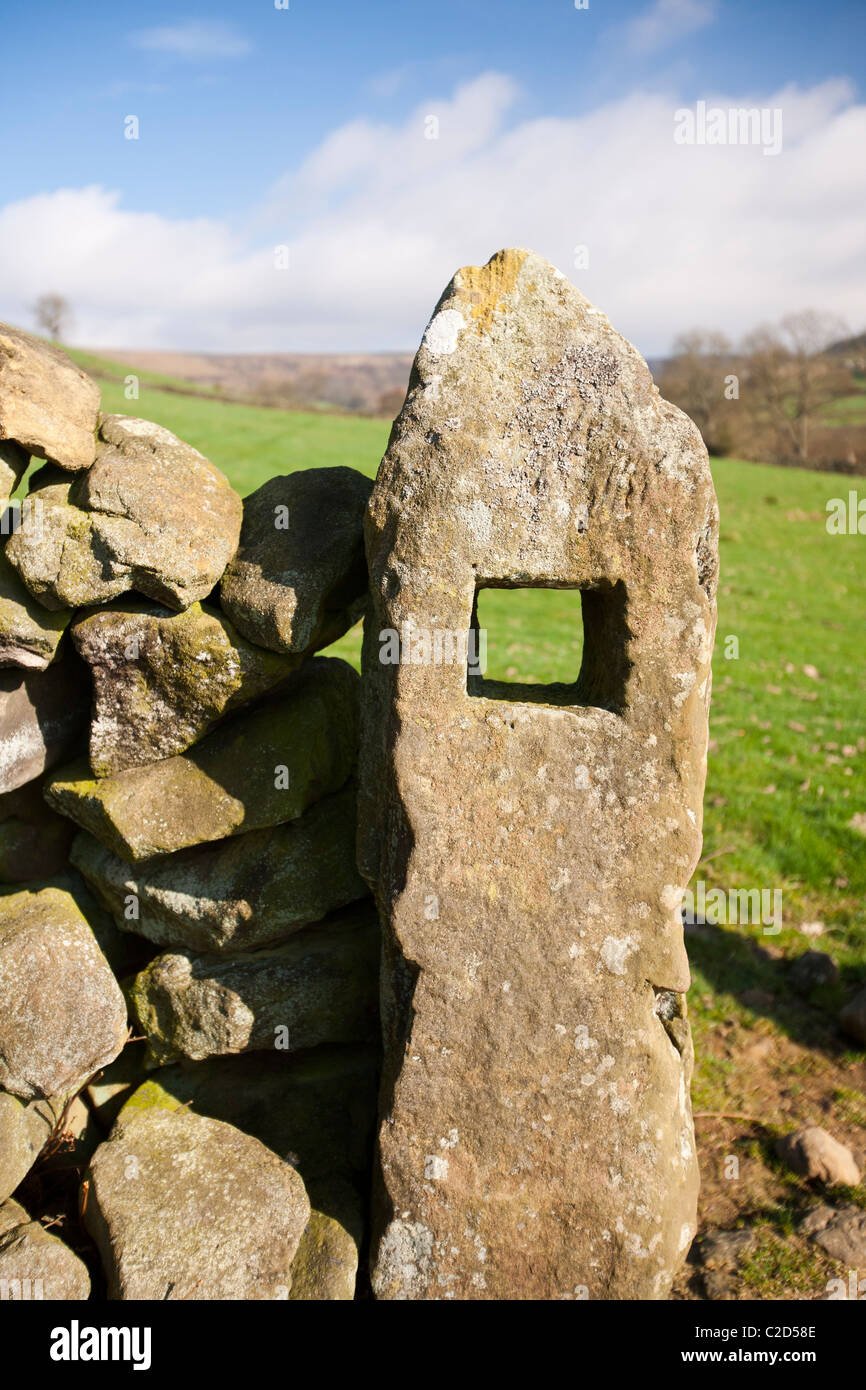 An old stone gate post in Rosedale in the North York Moors, Yorkshire ...