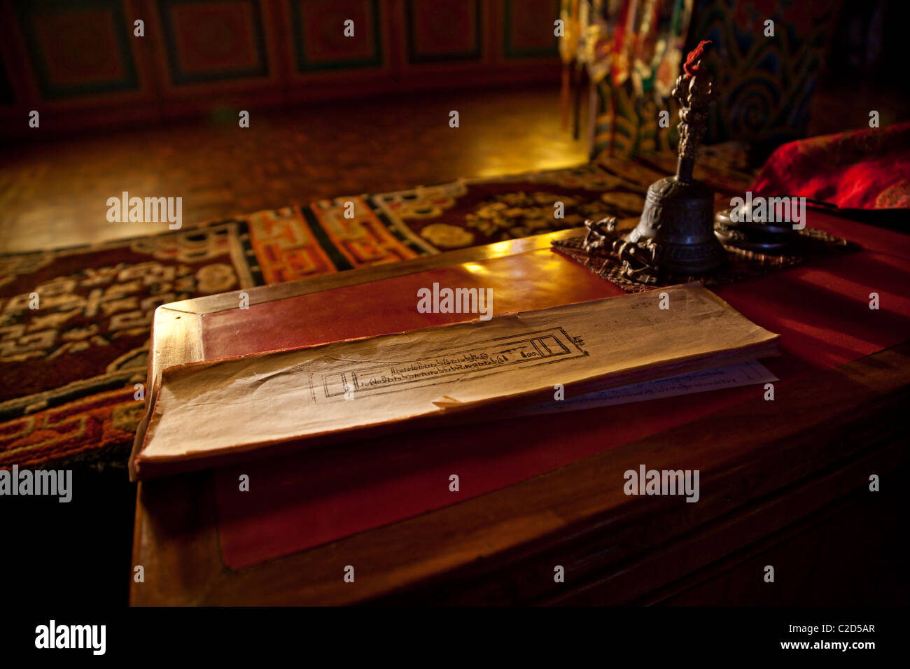 [Still life] Buddhist bell, ring and mantra used during ceremony by ...