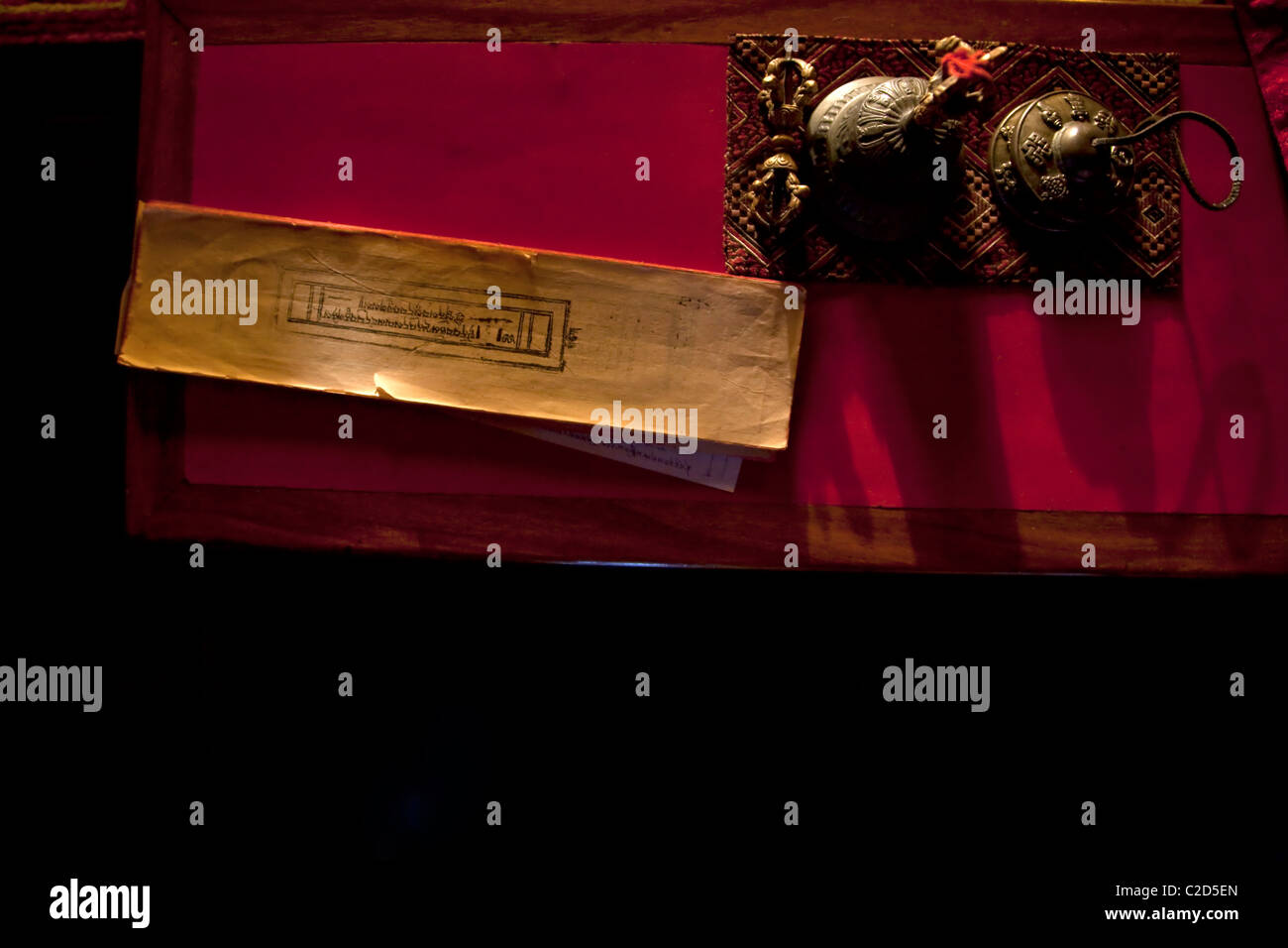 [Still life] Buddhist bell, ring and mantra used during ceremony by ...