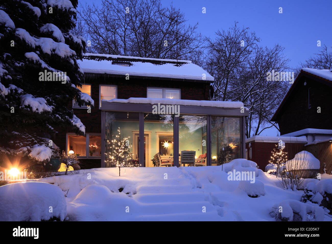 residential house with winter garden, single-family home, row house ...