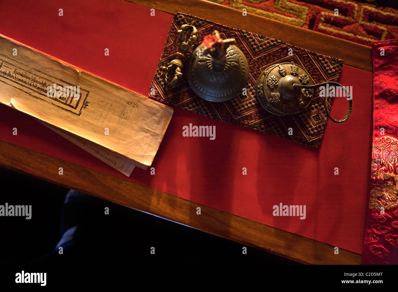 [Still life] Buddhist bell, ring and mantra used during ceremony by ...