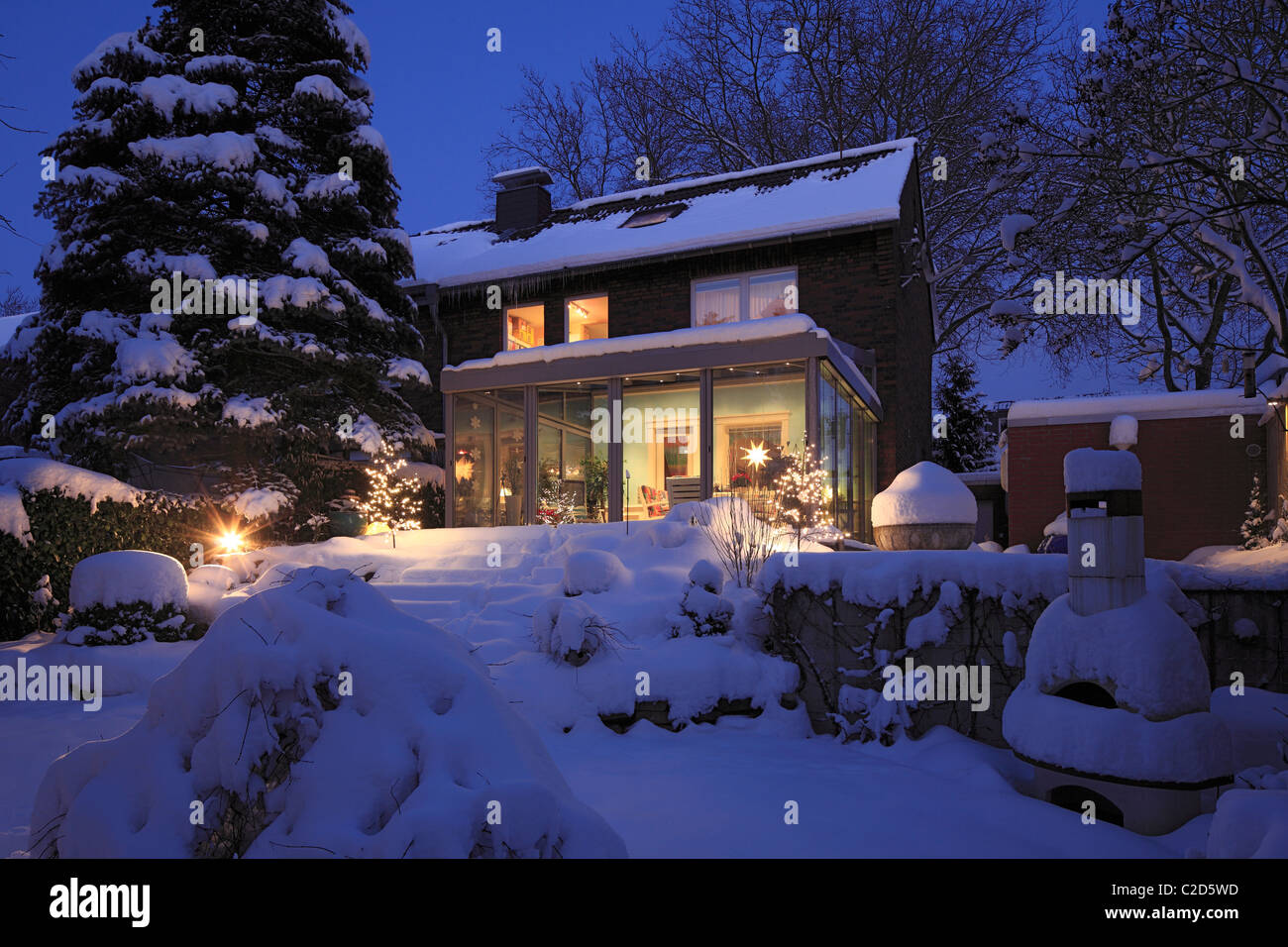 residential house with winter garden, single-family home, row house ...