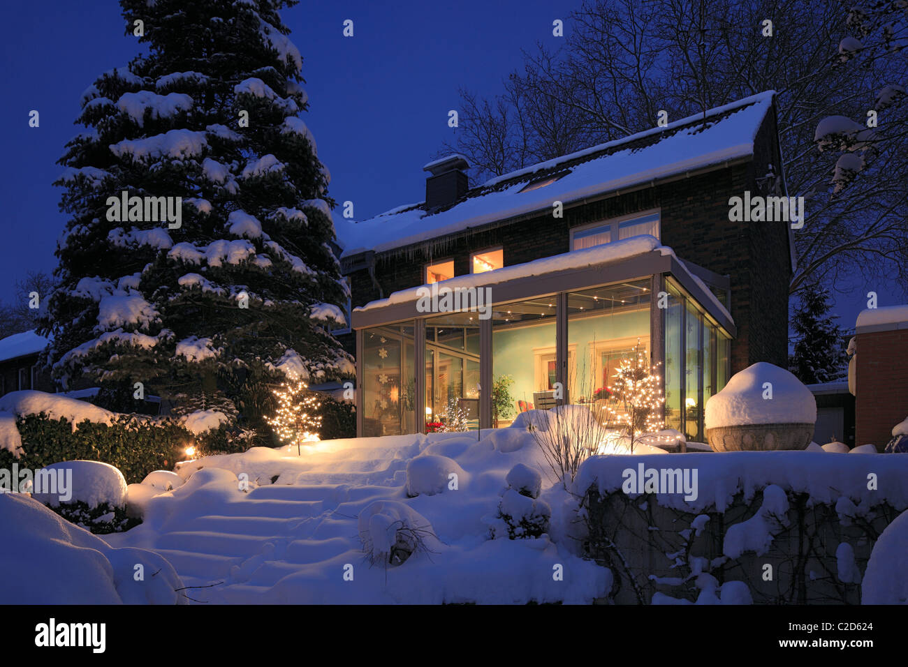 residential house with winter garden, single-family home, row house ...