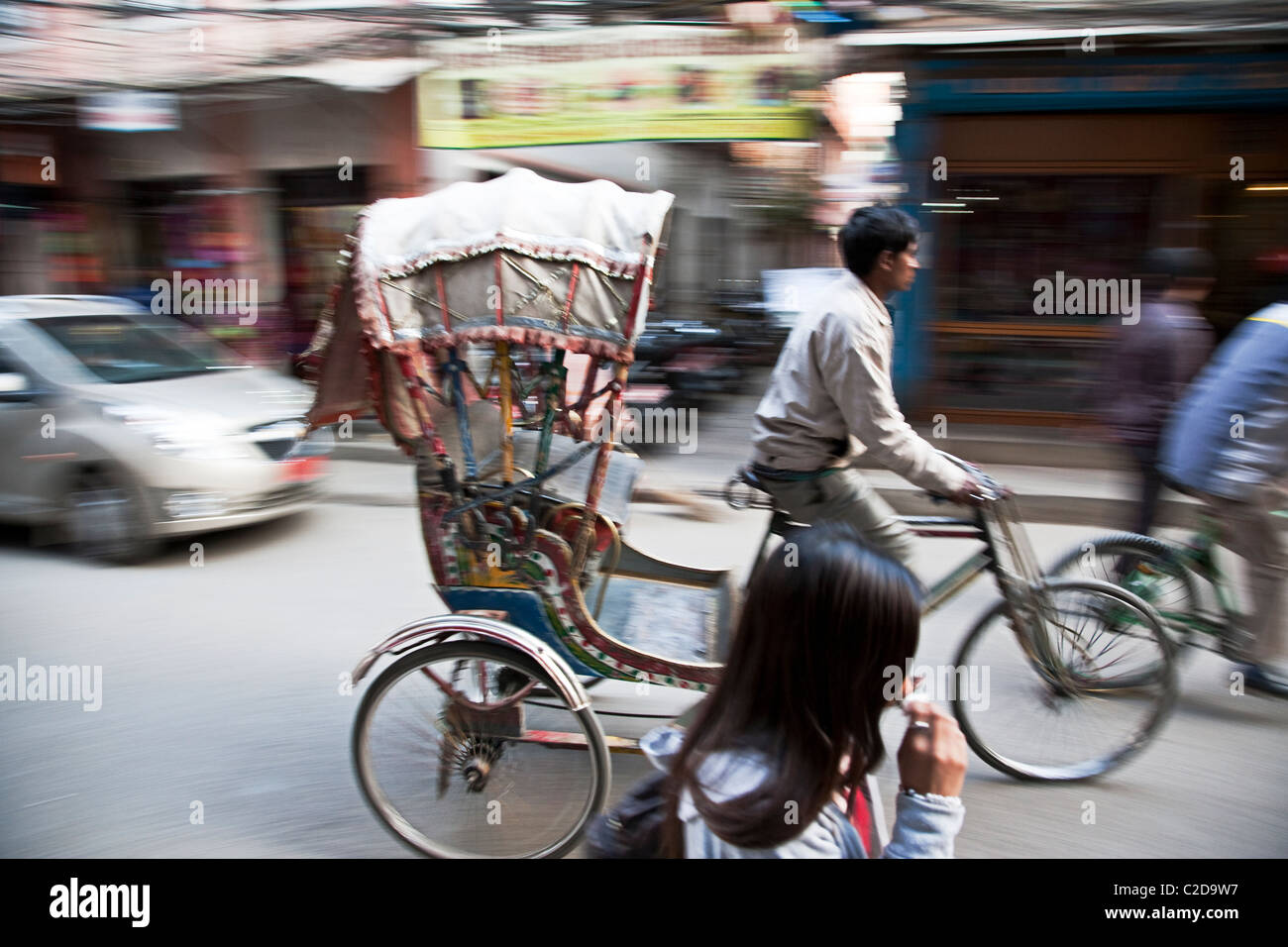 Rickshaws (or rickshas) in the street of Kathmandu. Nepal, Asia Stock ...