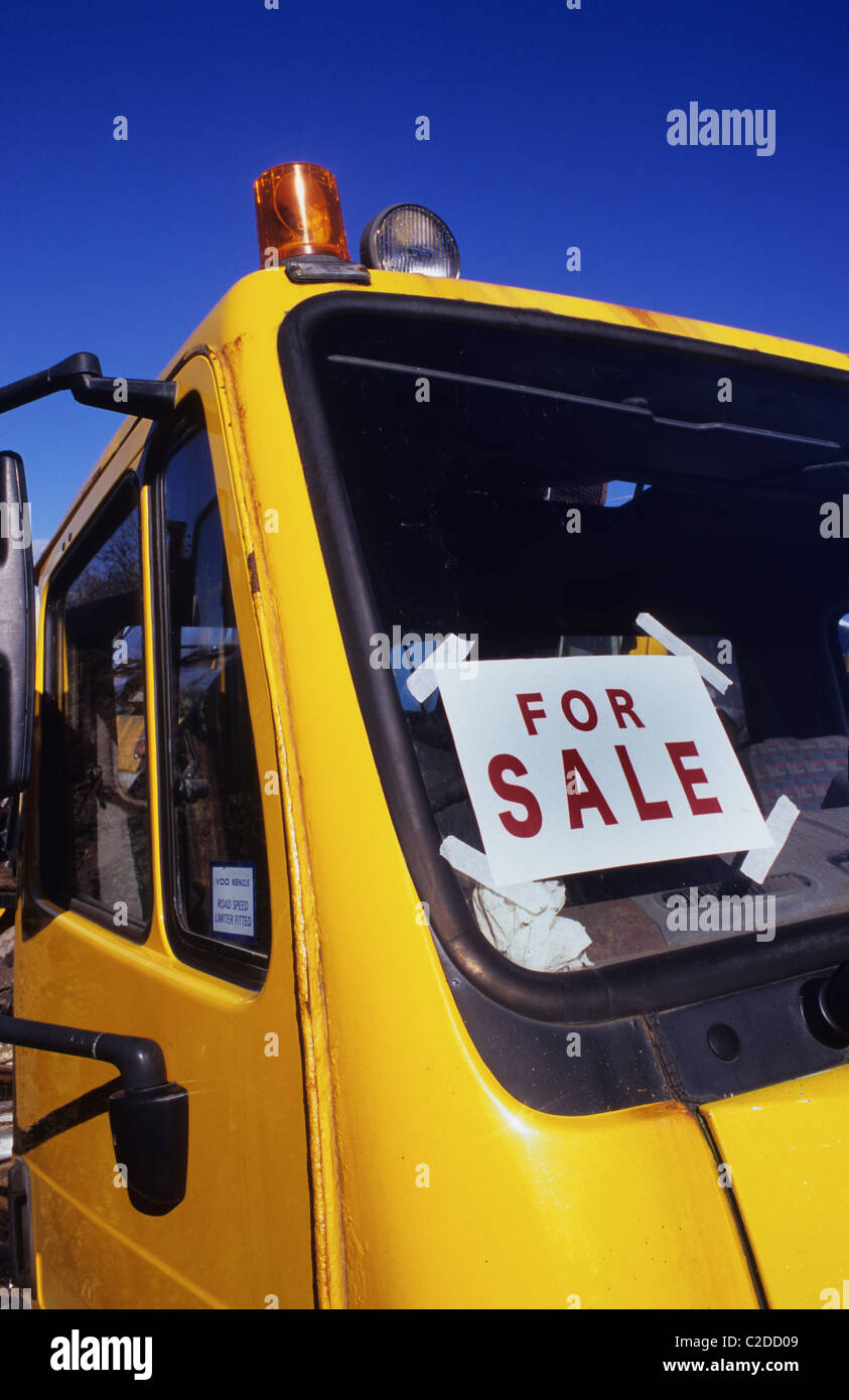 for sale sign in window of secondhand lorry uk Stock Photo - Alamy