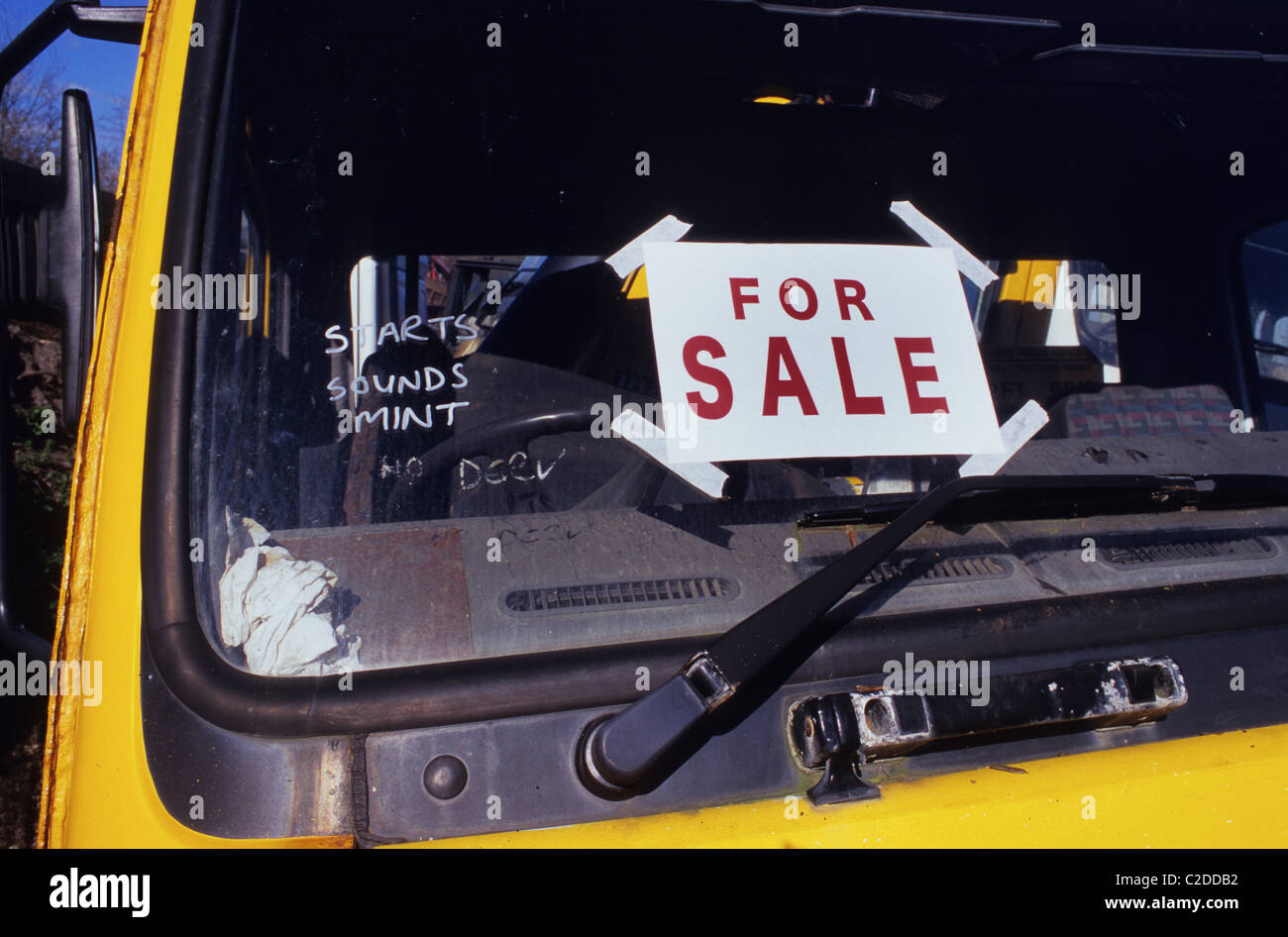 for sale sign in window of secondhand lorry uk Stock Photo - Alamy